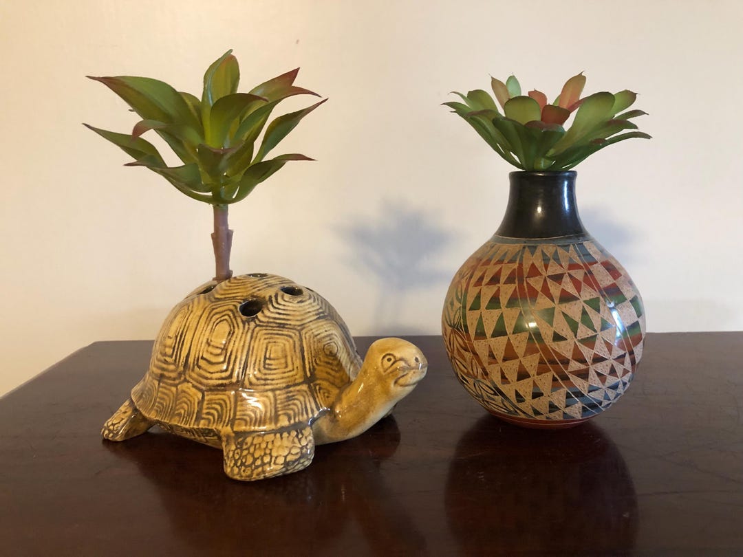 Geometric Pottery Vase Ceramic Turtle Flower Frog Vintage - Etsy