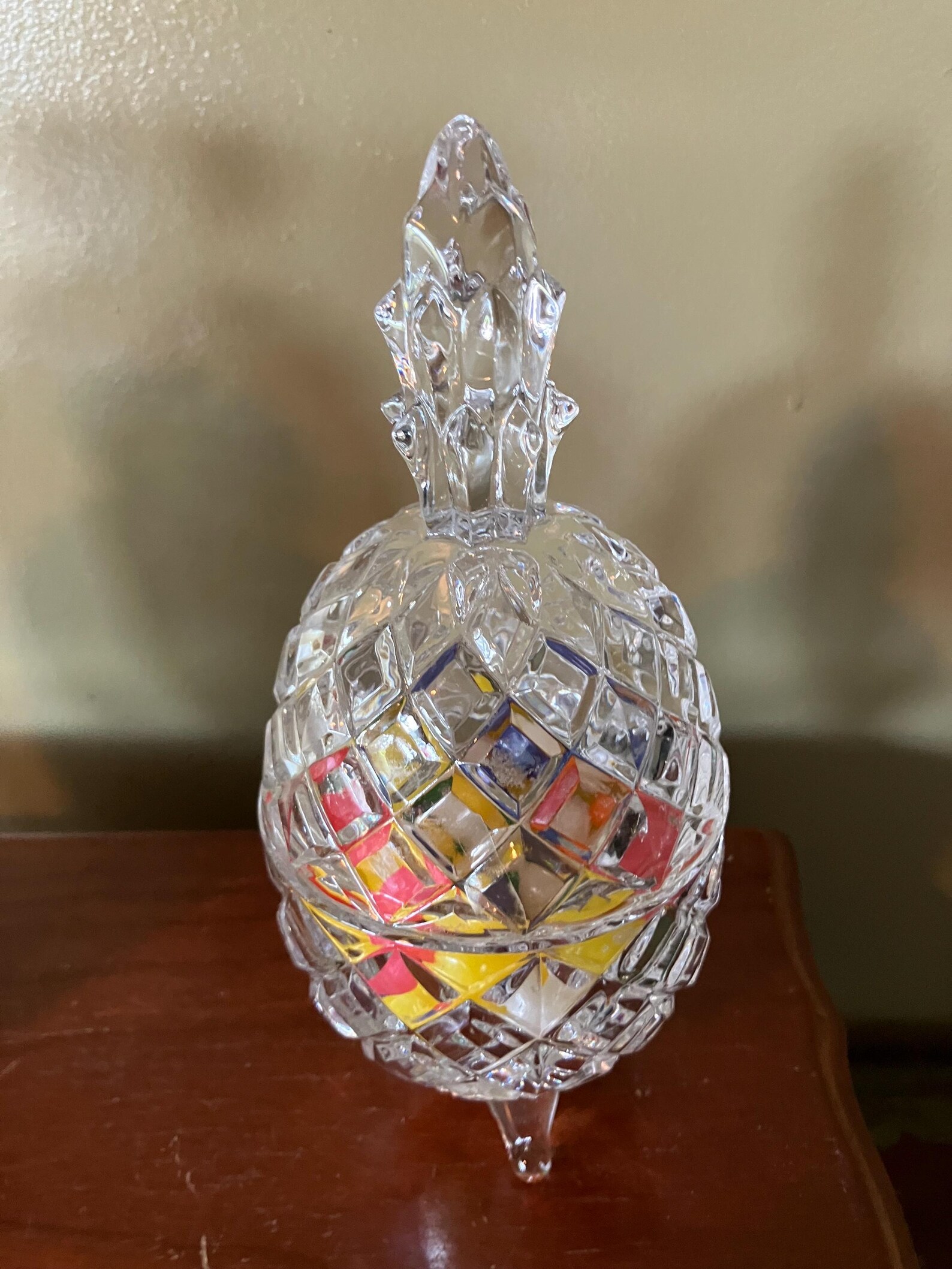 Pineapple and Apple Shaped Candy Dishes Clear Crystal Textured Lidded ...