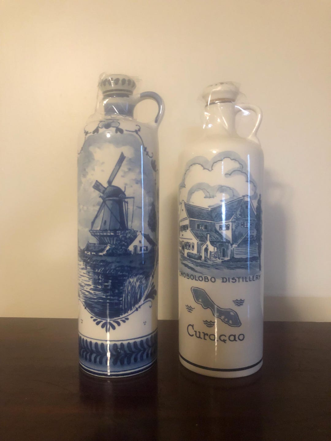 Blue Delft Holland Windmills Decanters Barware Vintage White and Blue ...