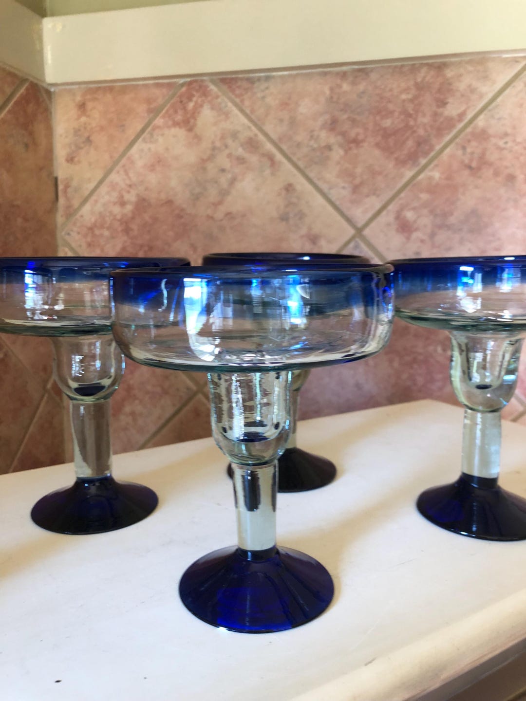 Mexican Cobalt Blue Rim Margarita Goblets Vintage Barware - Etsy