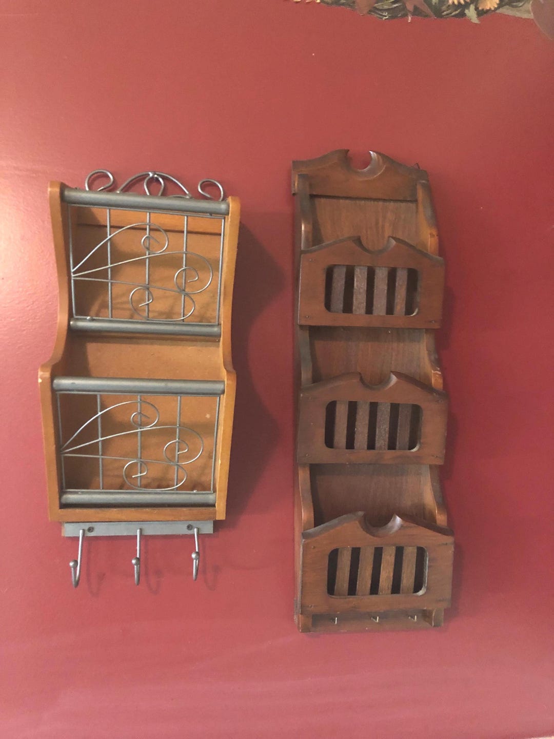 Wood and Metal Wall Hanging Mail and Keys Holder Vintage Mid Century ...