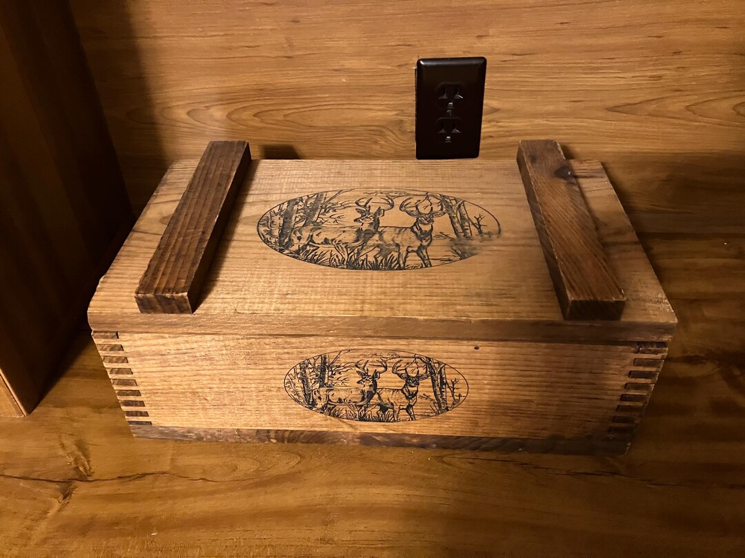 Pine Wood Ammo Storage Box Hand Painted Deer Design Finger Joint ...