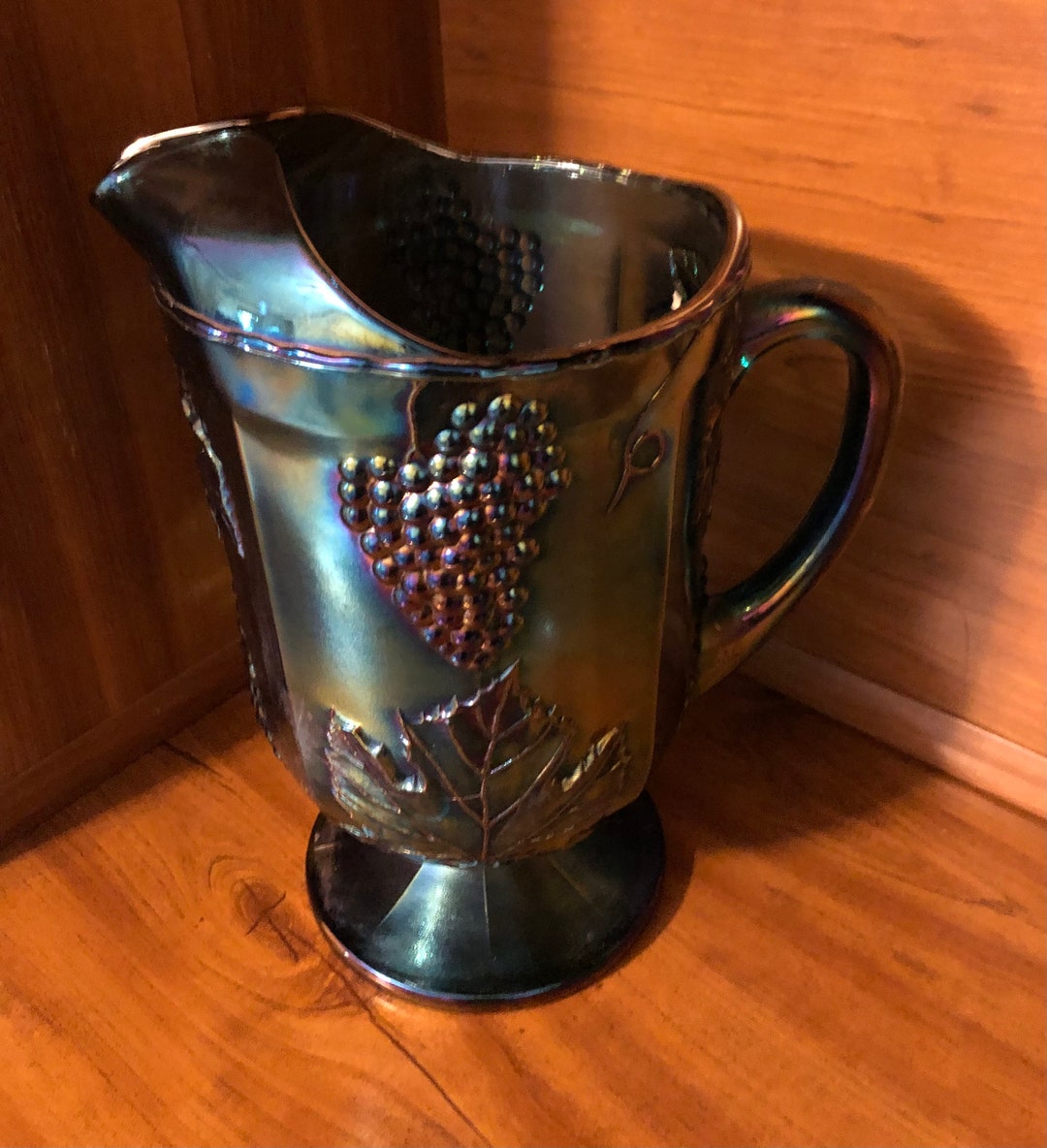 Indiana Blue Iridescent Grapes Glass Pitcher - Etsy