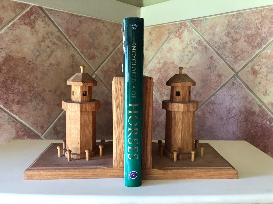 Amish Wooden Lighthouse Bookends Vintage - Etsy
