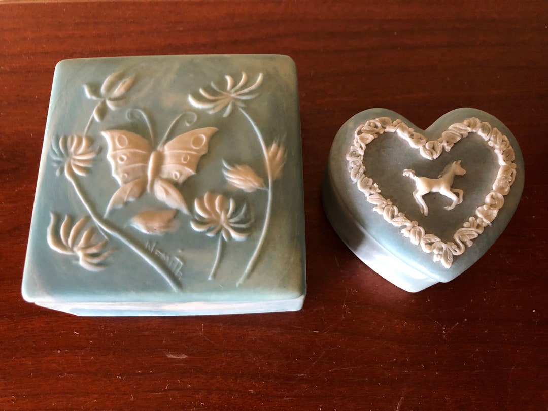 Vintage Incolay Blue Trinket Box Butterfly Unicorn - Etsy