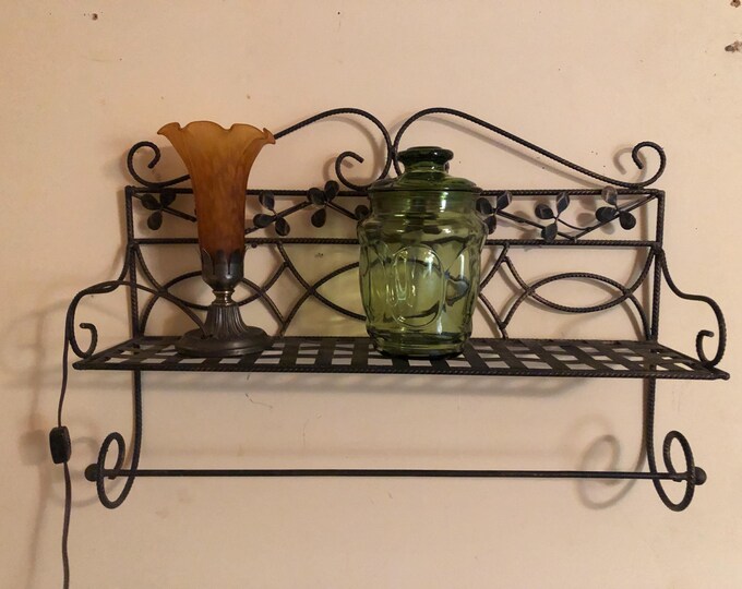 Wrought Iron Wall Shelf With Towel Rack Scrolls and Leaves Design ...