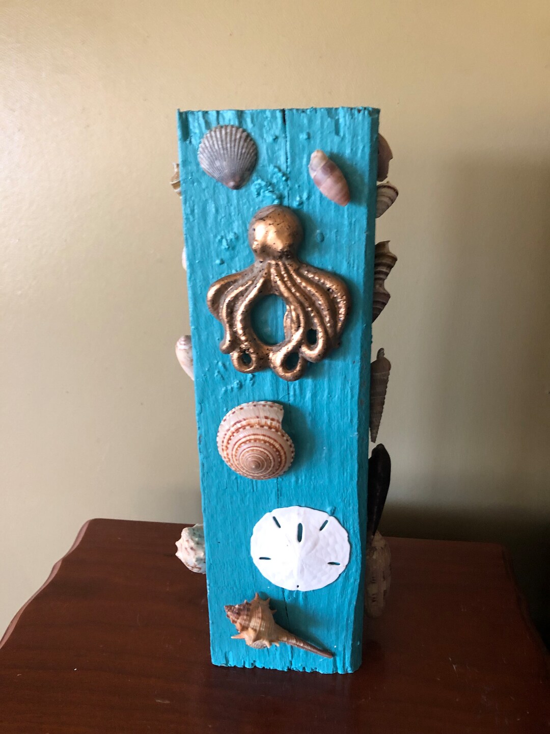 Wood Post With Seashells Art Decor Nautical Coastal - Etsy