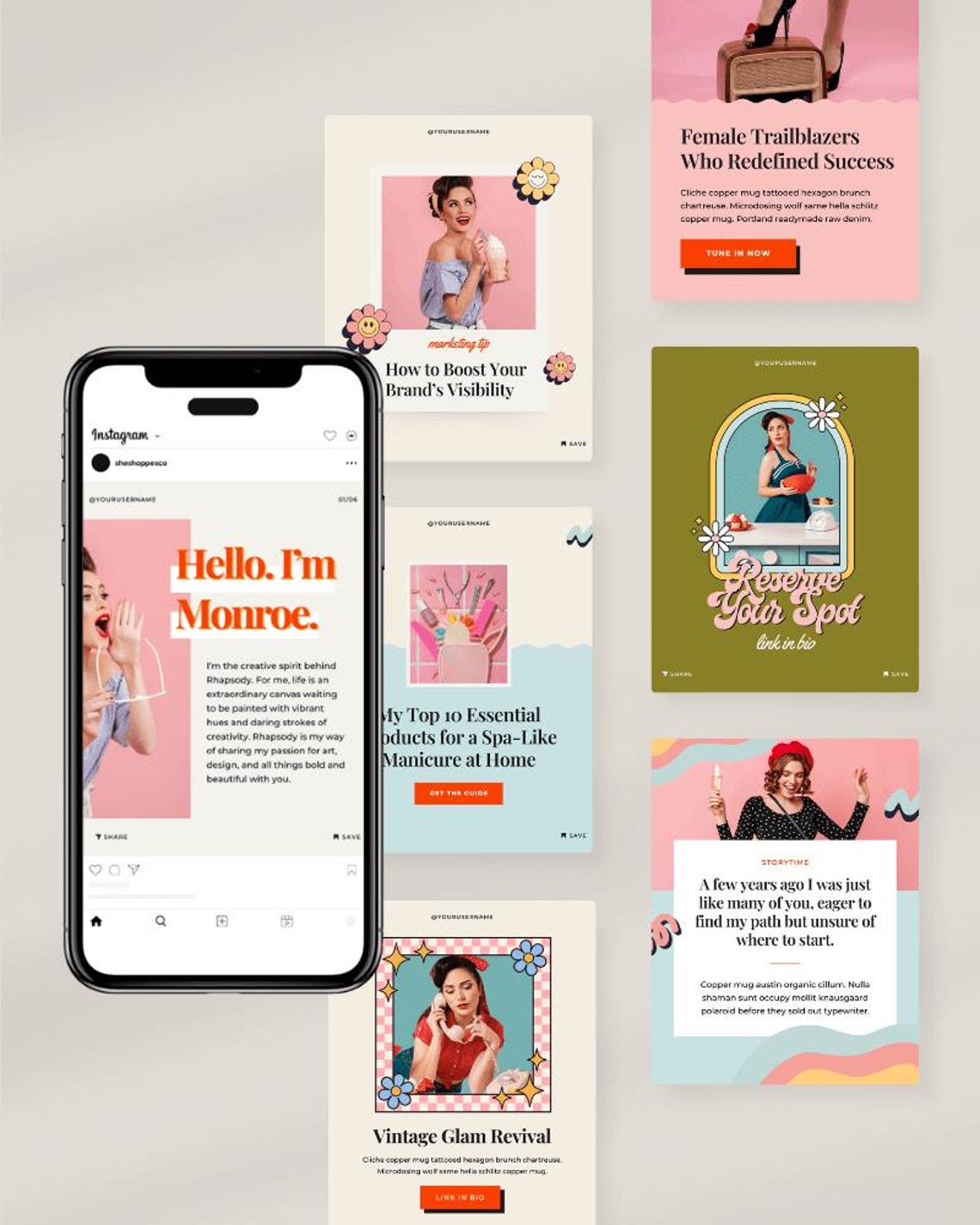Retro Instagram Templates for Bloggers, Entrepreneurs, Influencers ...