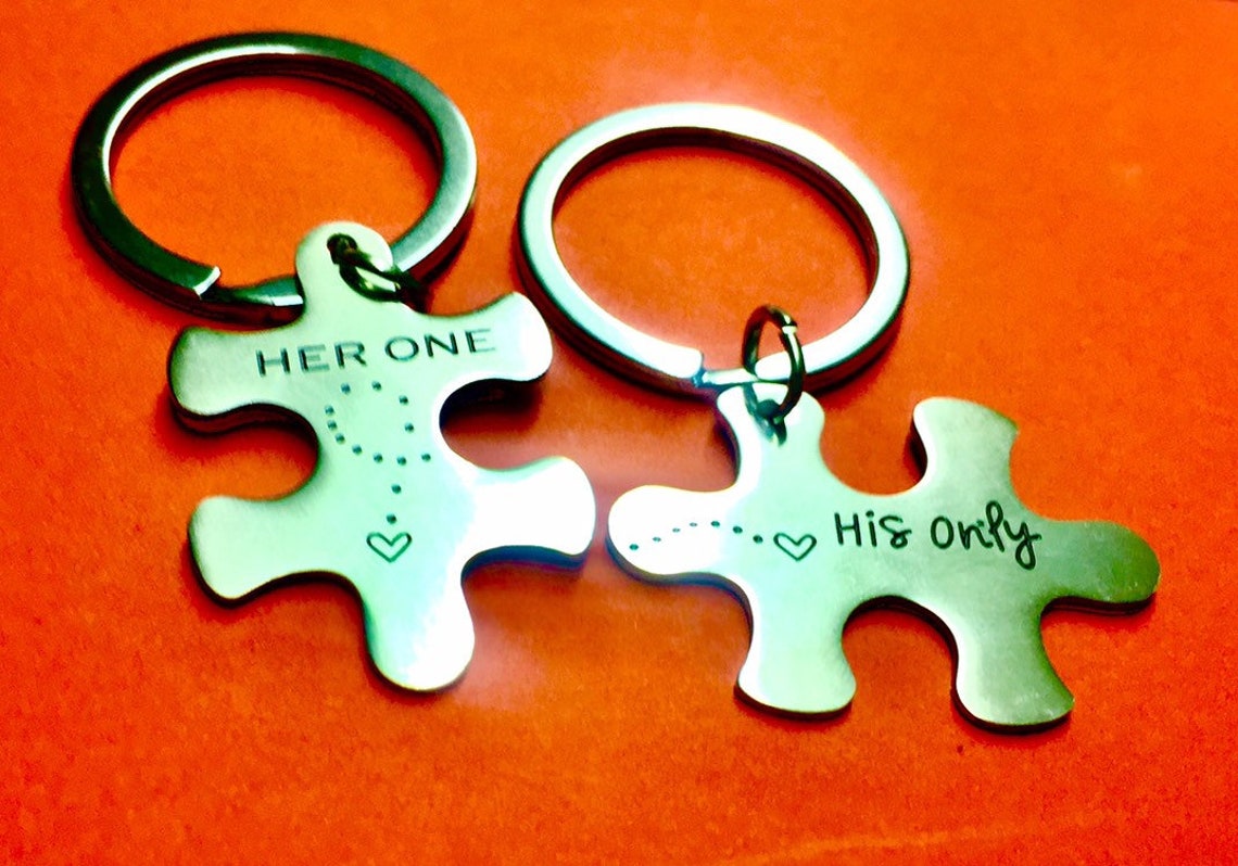 Jigsaw Puzzle Keychain Couple Her One His Only Anniversary - Etsy UK