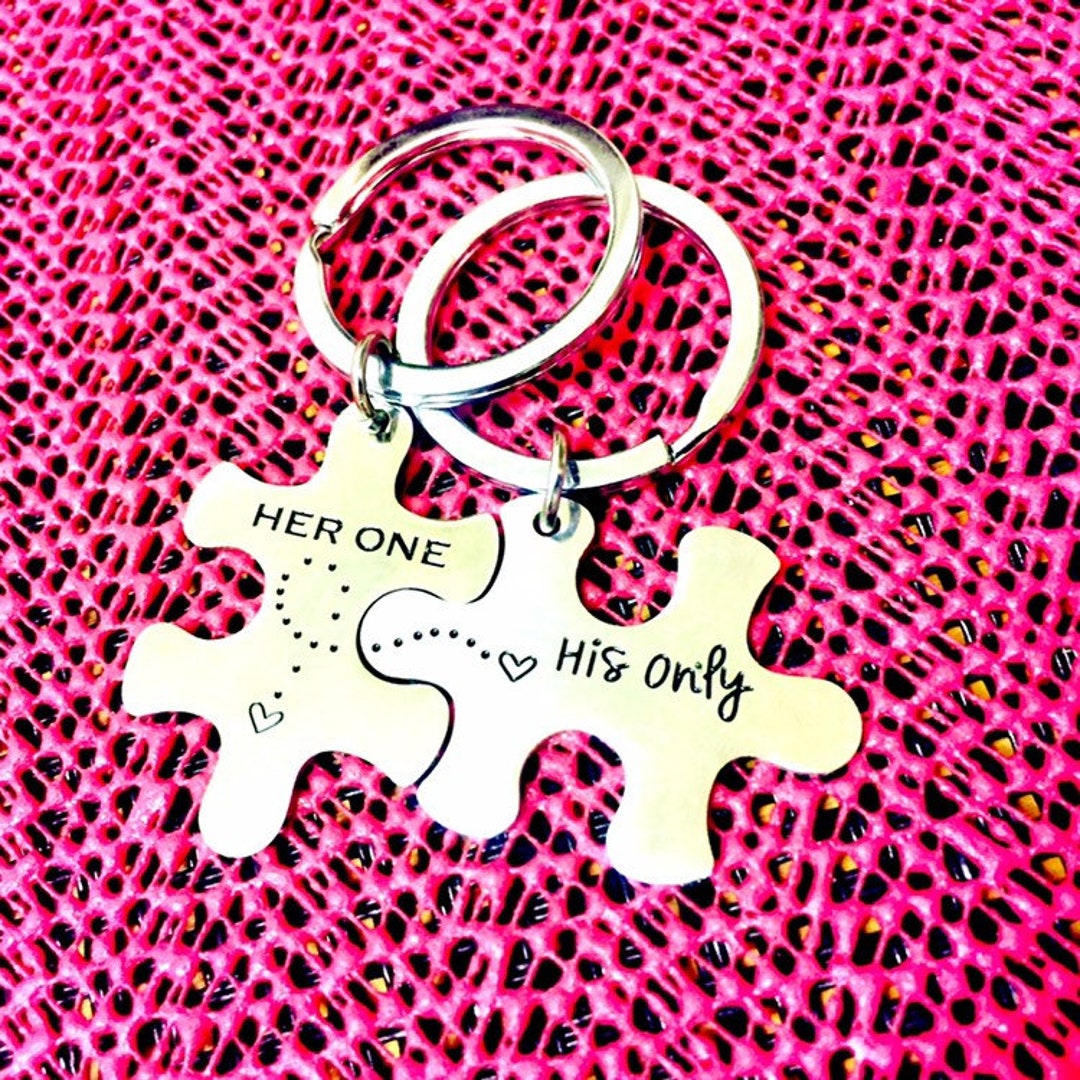 Jigsaw Puzzle Keychain Couple, Her One His Only, Anniversary Gifts S ...