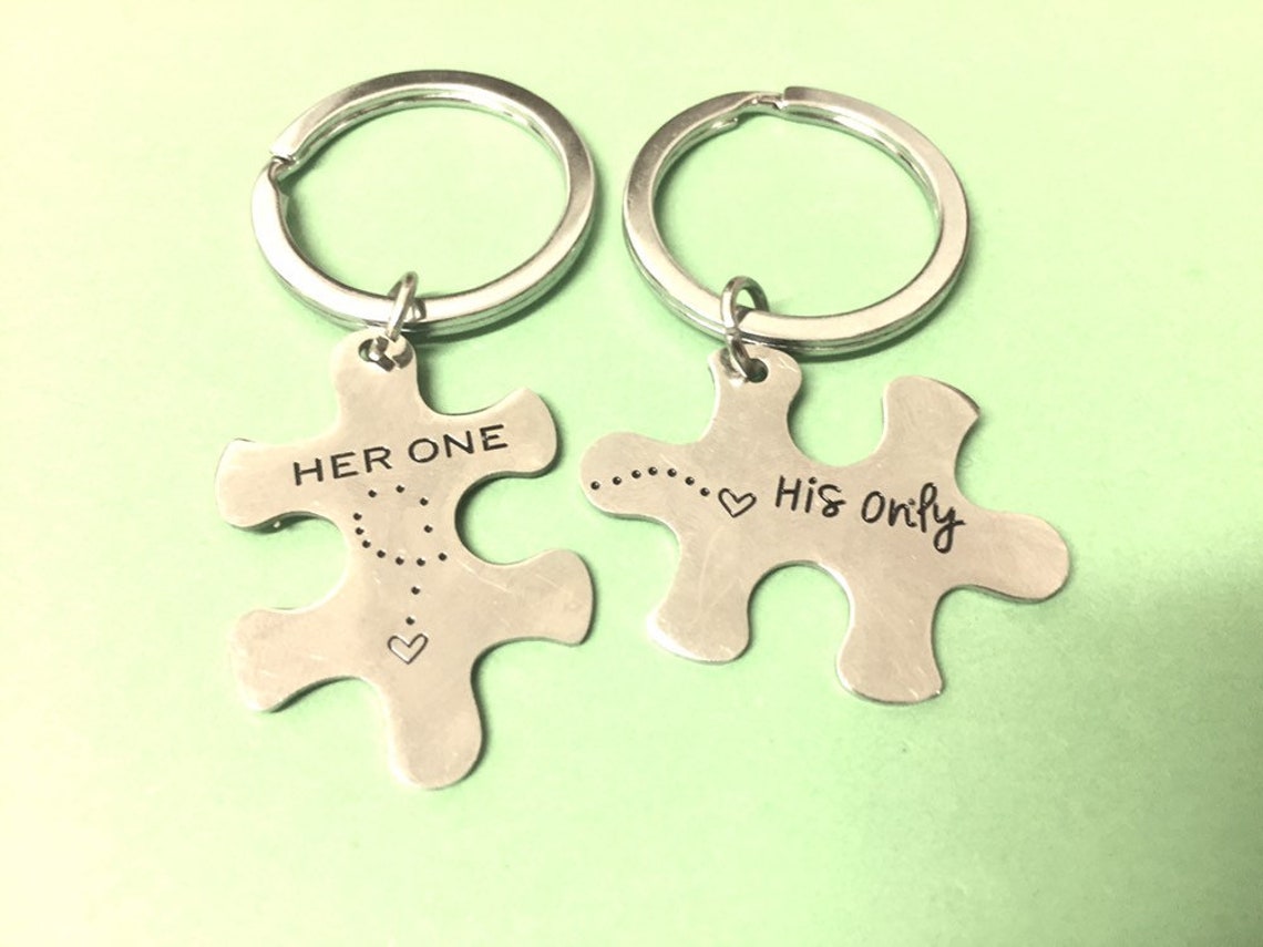Jigsaw Puzzle Keychain Couple Her One His Only Anniversary - Etsy UK