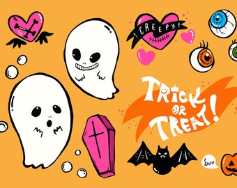 Kawaii Ghost Clipart Commercial Use, Vector Graphics, Digital Clip Art ...