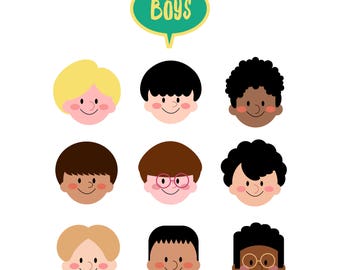 Girls Face Clip Art Different Kids Face Overlay Clipart | Etsy