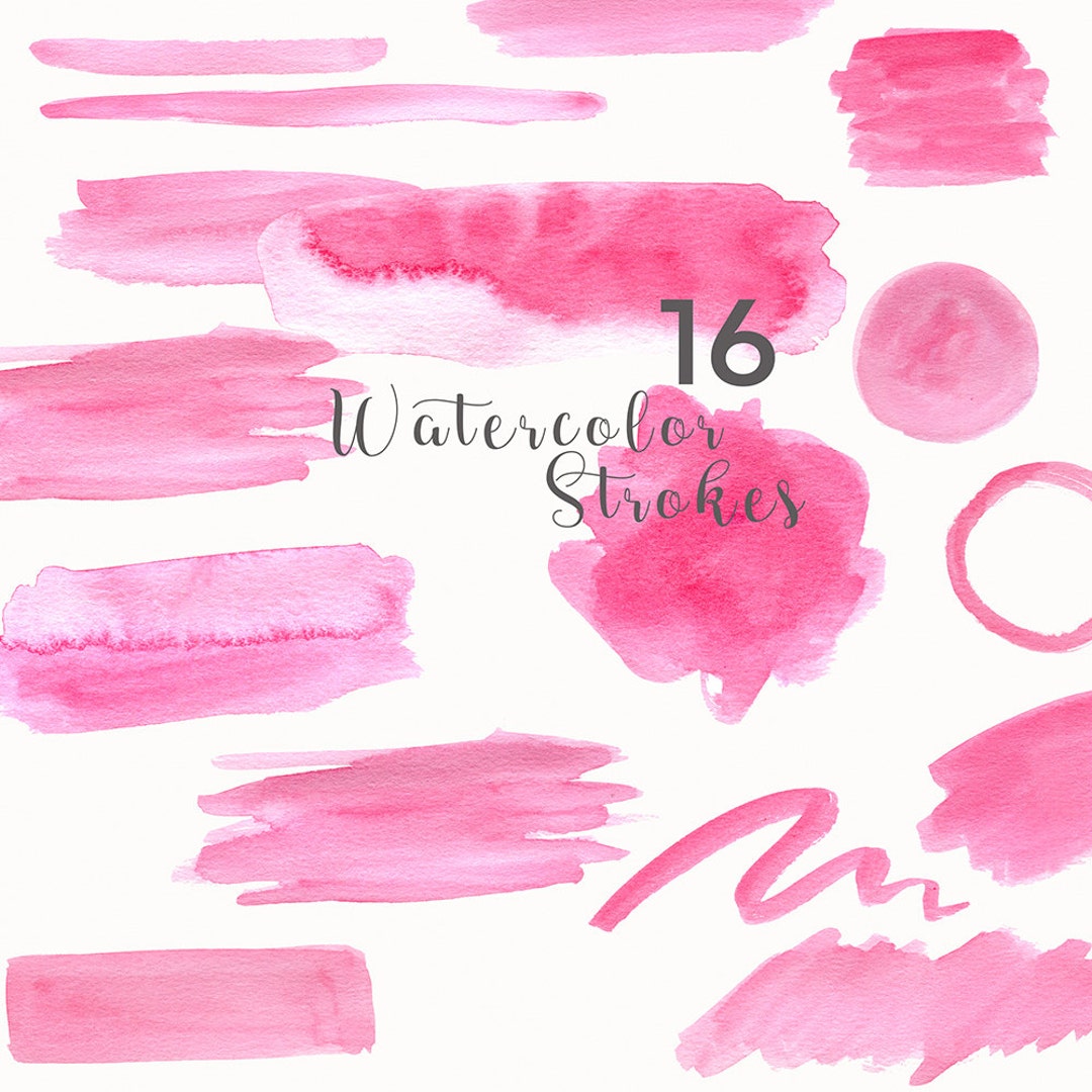 16 Watercolor Strokes Pink | Watercolor Clip Art, Digital Download ...