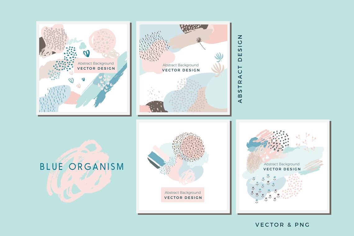 Blue Organism Abstract Pattern Set, Clip Art, Digital Download ...