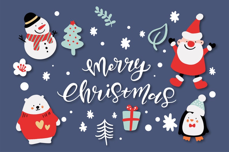 Merry Christmas Characters, Christmas Clip Art, Hand Lettering, Pastel ...