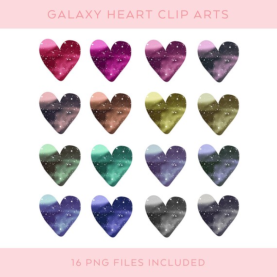 Galaxy Hearts Watercolor Clip Art Digital Download | Etsy