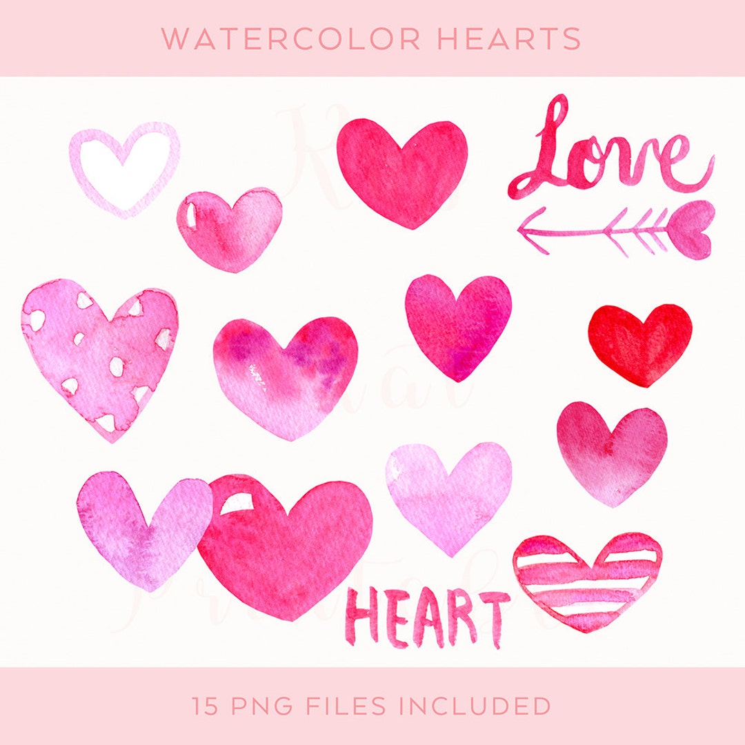 Pink Watercolor Hearts | Watercolor Clip Art, Digital Download ...