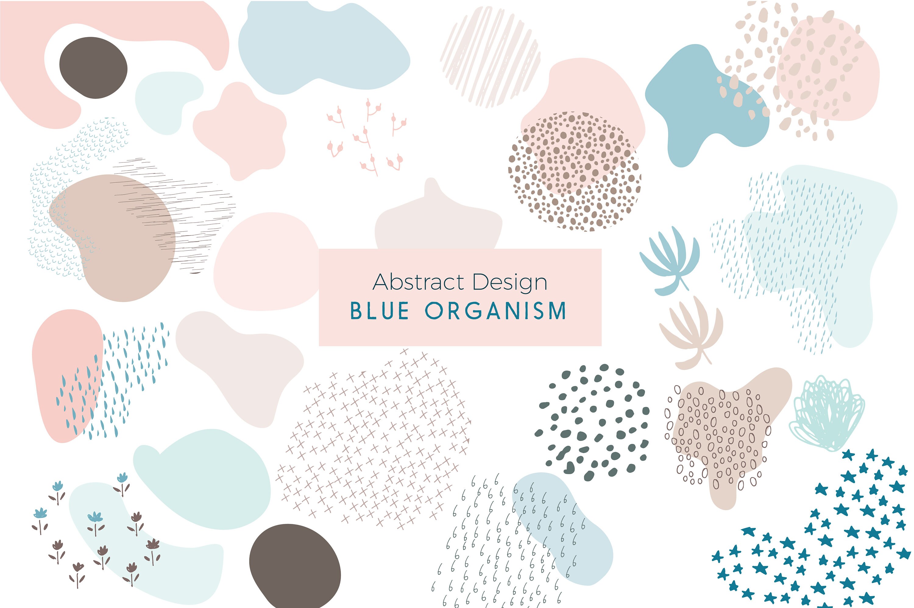 Blue Organism Abstract Pattern Set, Clip Art, Digital Download ...