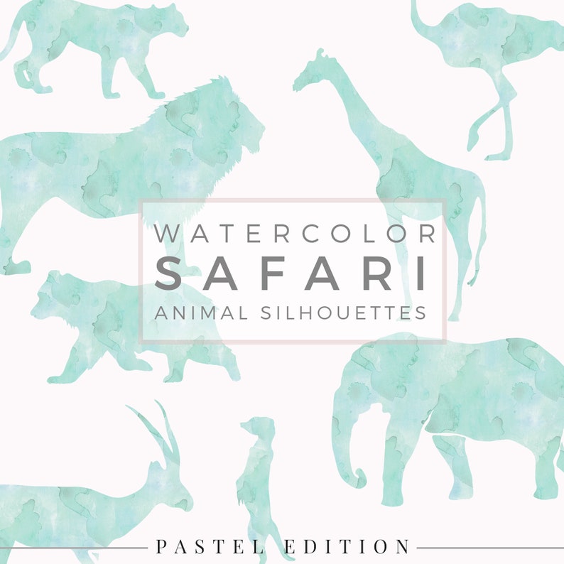 Safari Animal Silhouette PASTEL Teal Color, Clip Art, Animal Silhouette ...