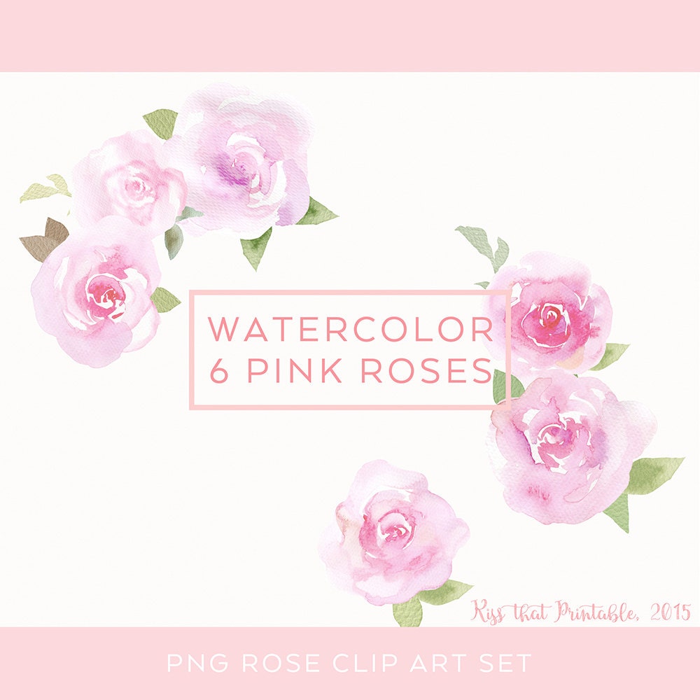 6 Watercolor Pink Roses | Watercolor Clip Art, Hand Painted ...
