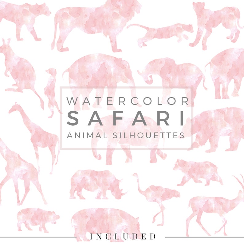 Safari Animal Silhouette PASTEL Blush Pink, Clip Art, Animal Silhouette ...