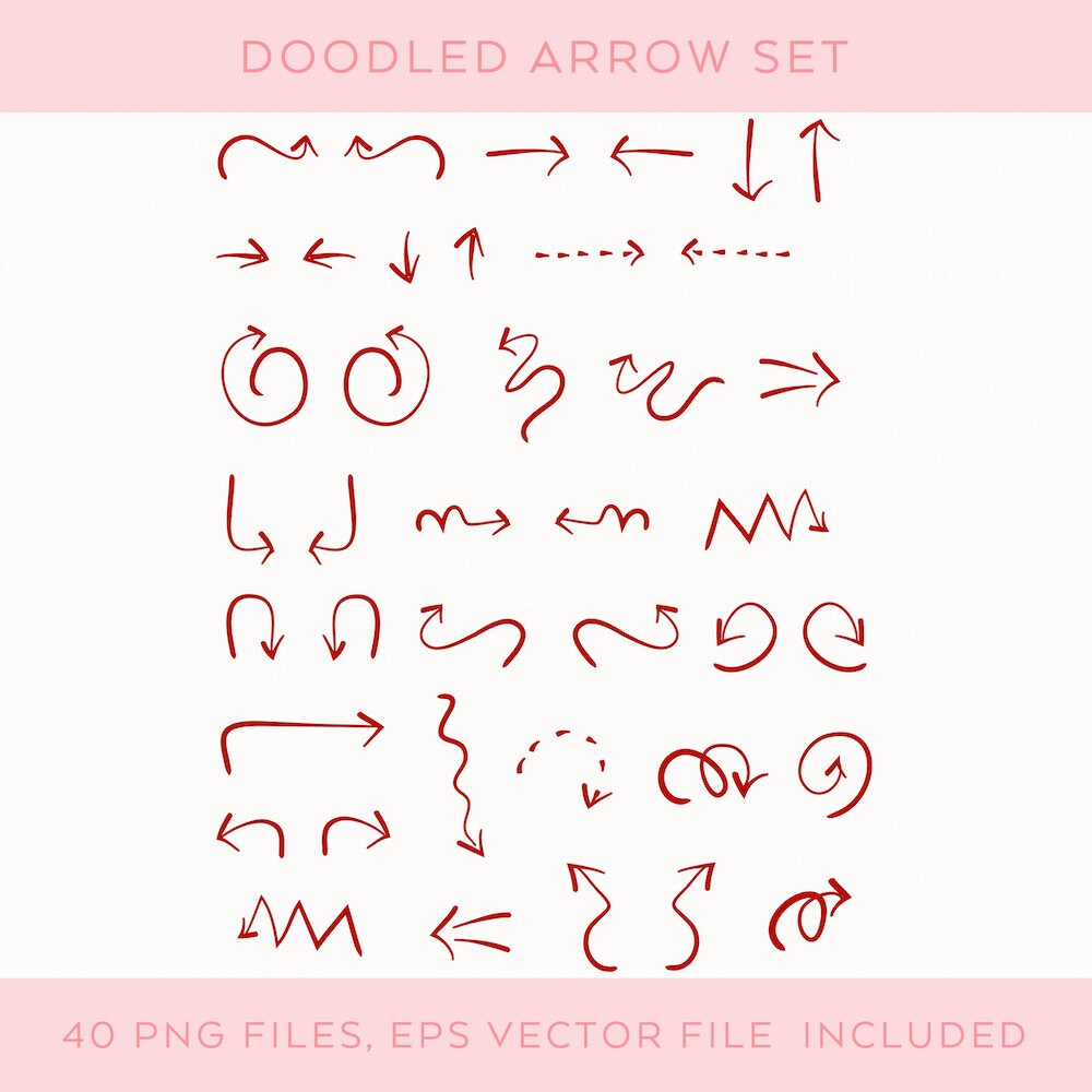 Digital Download Clip Art, Arrows Overlay, Doodle Black and Red Arrow ...