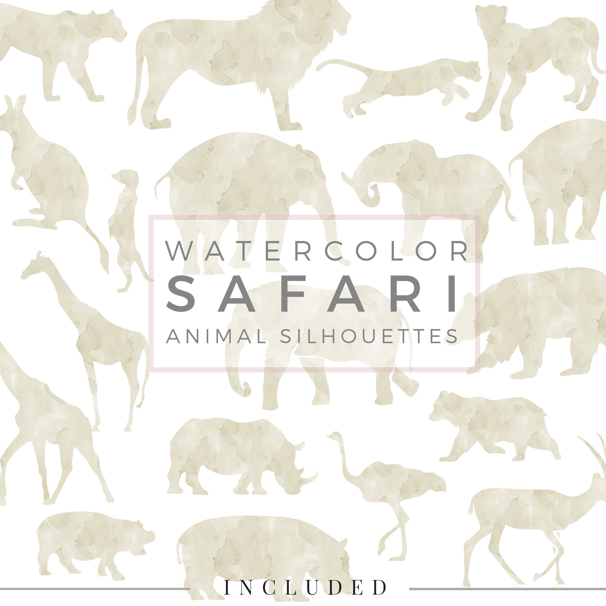 Safari Animal Silhouette | PASTEL Olive, Clip Art, Animal Silhouette ...