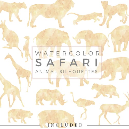 Gold SAFARI Animal Silhouette Digital Download Watercolor - Etsy