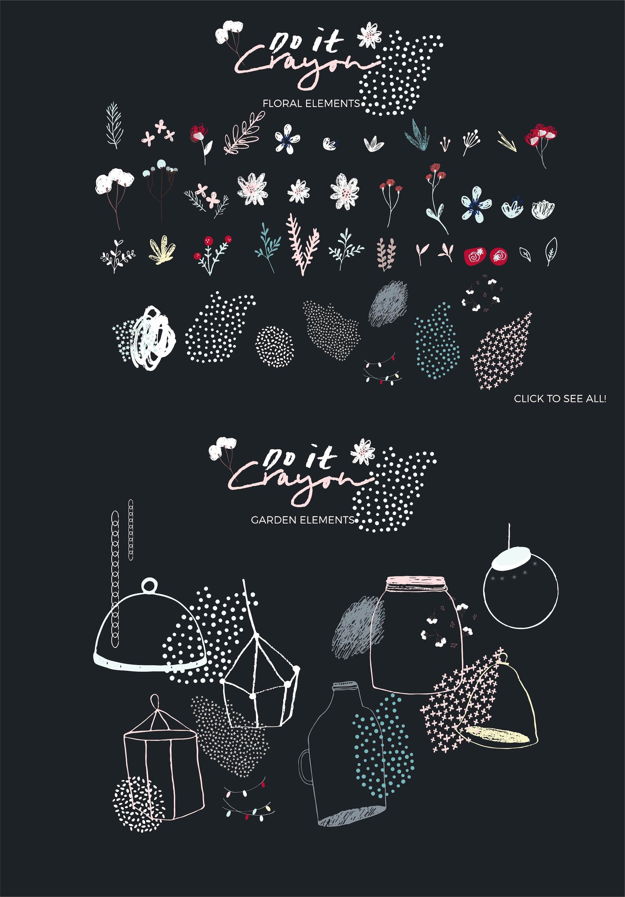 Do It Crayon Design Kit, Floral Garden Clip Art, Digital Download ...