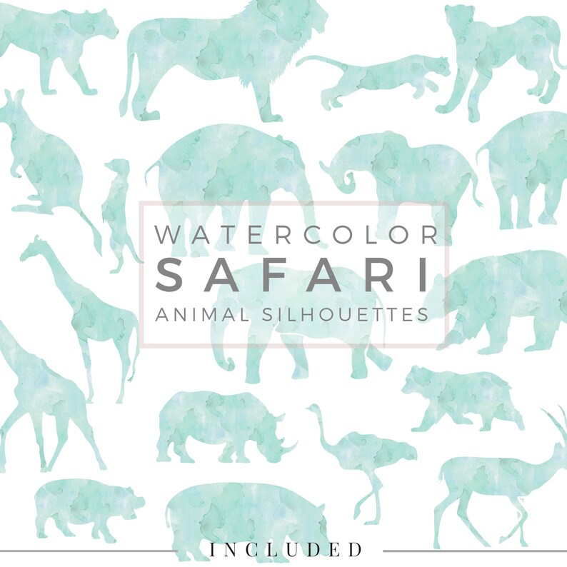 Safari Animal Silhouette PASTEL Teal Color, Clip Art, Animal Silhouette ...
