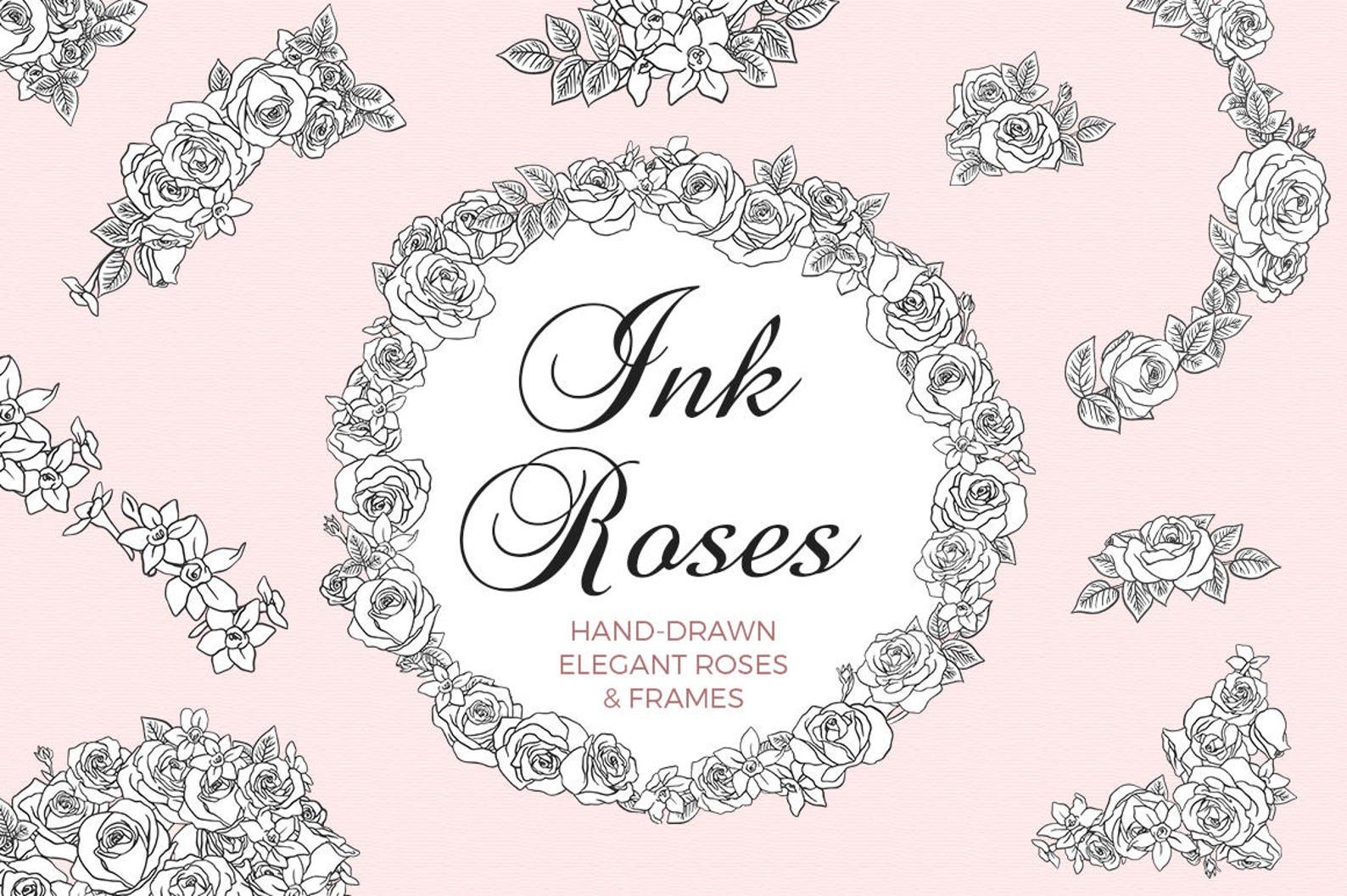 Ink Roses Rose Clip Art Floral Illustration Hand Drawn - Etsy
