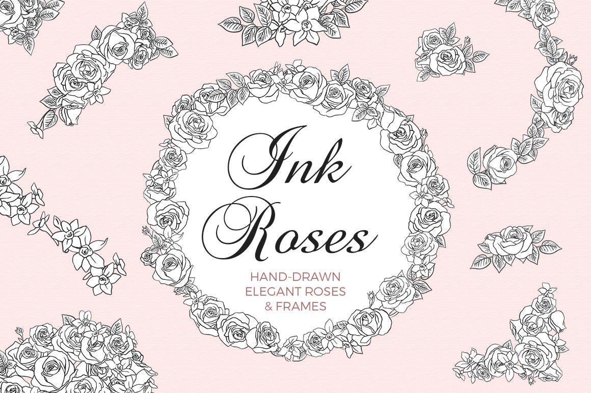 Ink Roses Rose Clip Art Floral Illustration Hand Drawn - Etsy