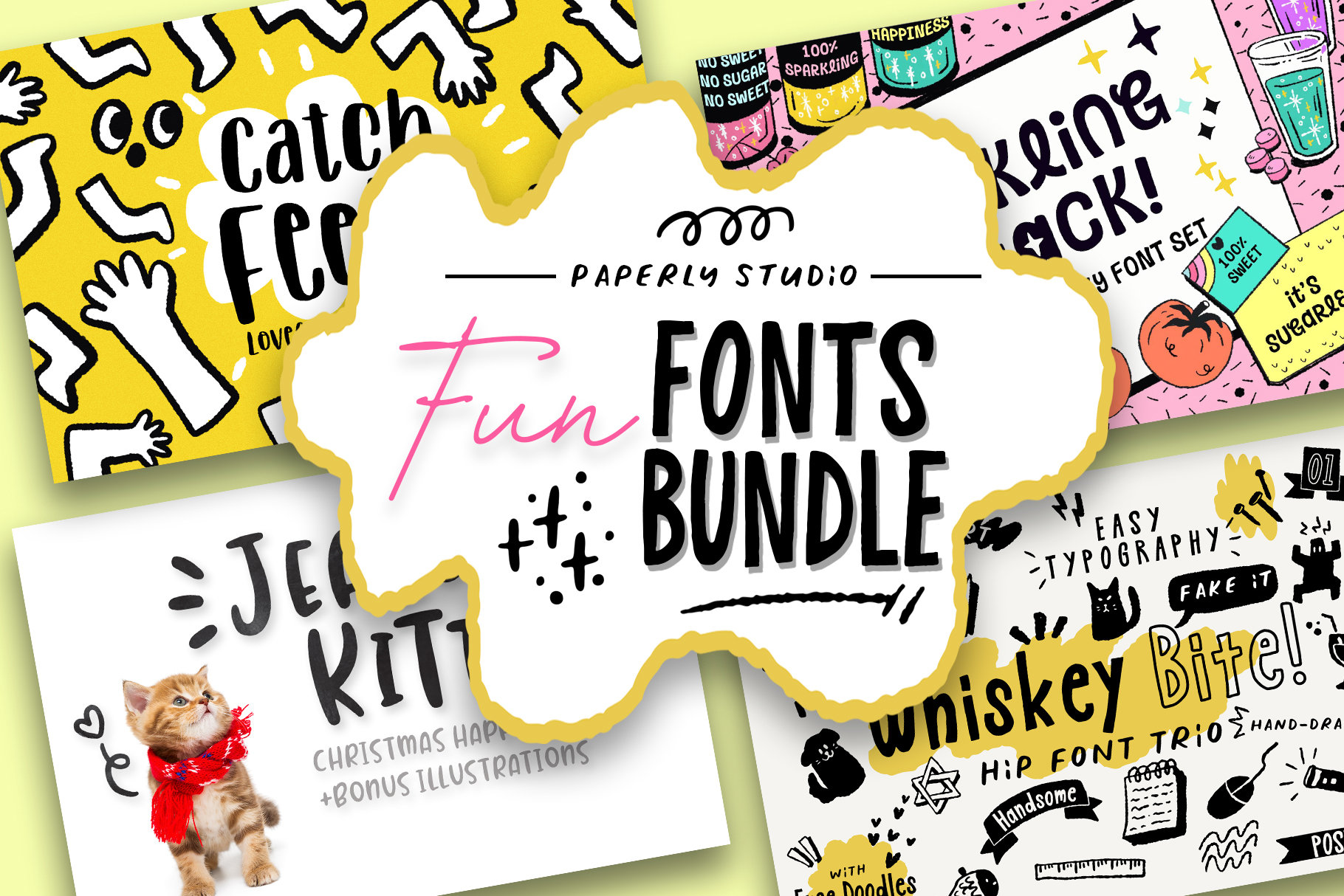 Fun Font Mini Bundle, Hand Lettered Font, Hip Typeface Pack, Hand ...