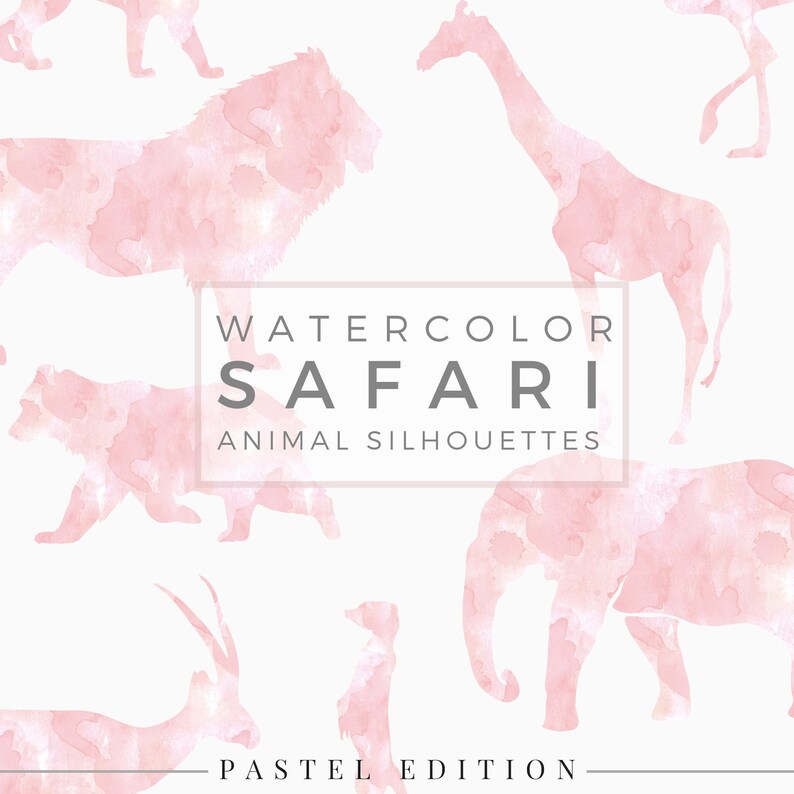 Safari Animal Silhouette PASTEL Blush Pink, Clip Art, Animal Silhouette ...