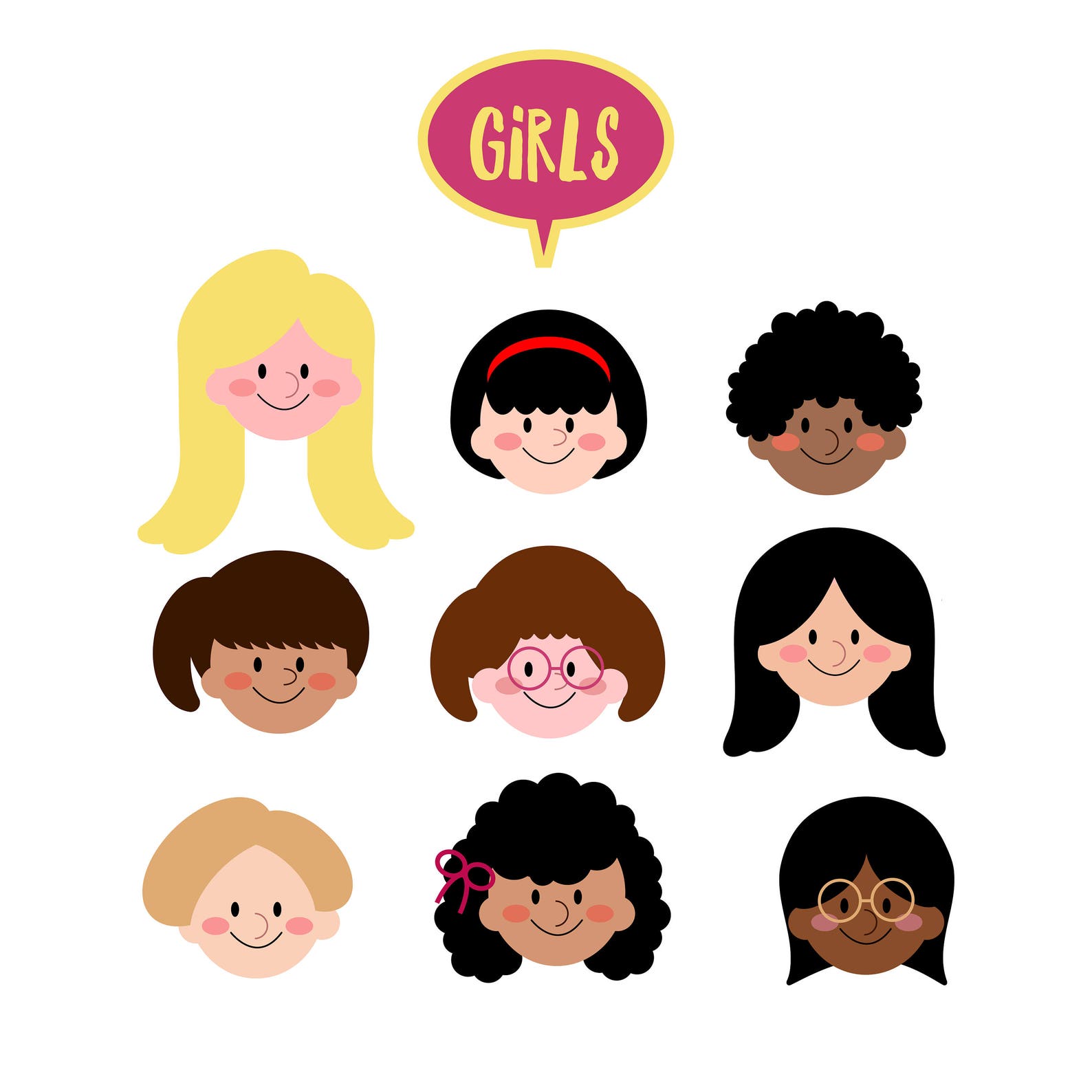 Girls Face Clip Art, Different Kids Face Overlay, Clipart Commercial ...
