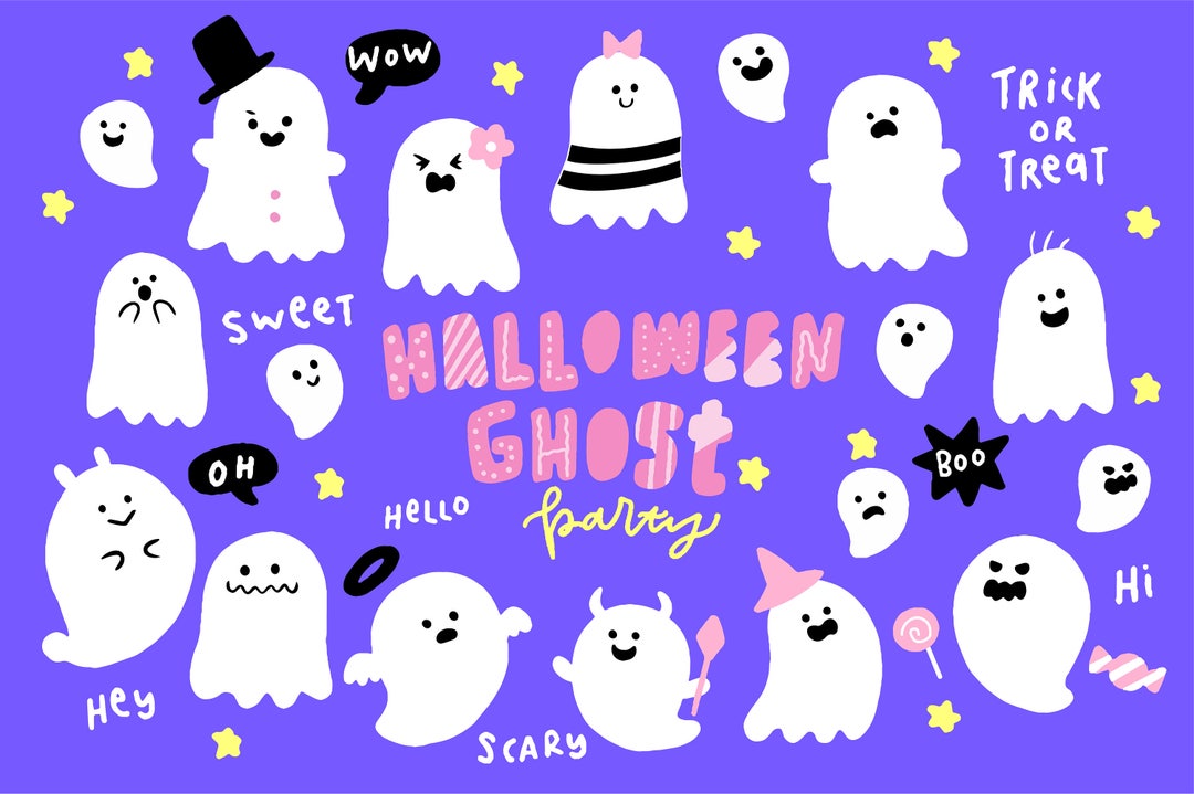 Halloween Ghosts Clip Art, KAWAII Clip Art, Digital Download Halloween ...