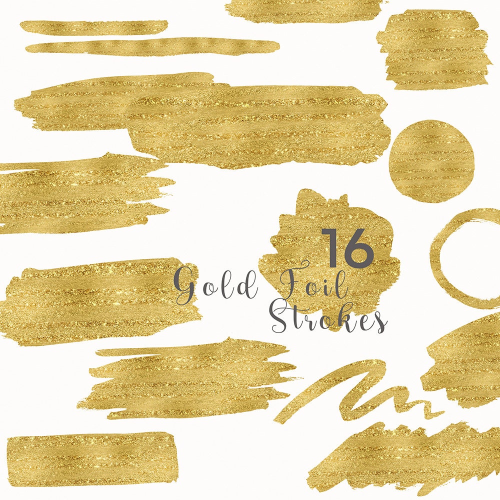 16 Gold Brush Strokes Set | Foil Clip Art, Digital Download, Brush ...