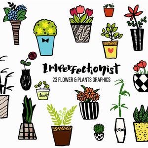 Imperfectionist | Plants Pots Clip Art, Digital Download, Potted Cactus ...