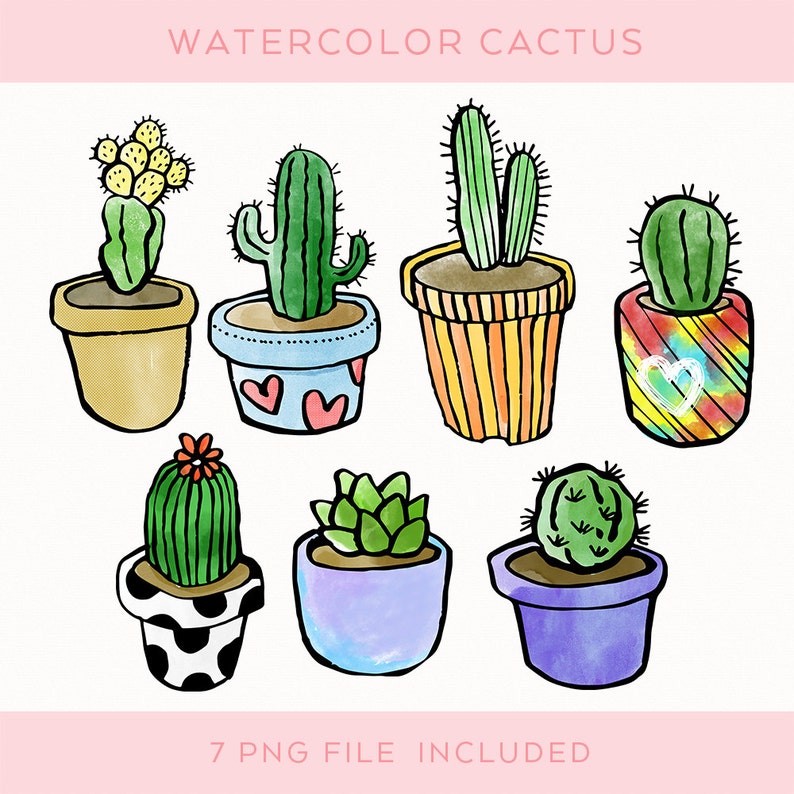 Potted Cactus Watercolor | Plants Pots Clip Art, Digital Download ...