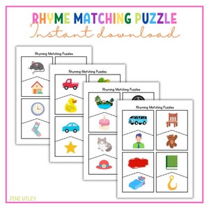 Rhyming Matching Puzzle | Preschool Worksheet - Etsy