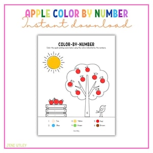 Apple Color by Number | Preschool Coloring Page - Etsy
