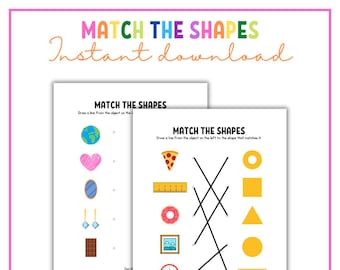 Preschool Worksheet Match the Shapes Printable 2 Pages - Etsy