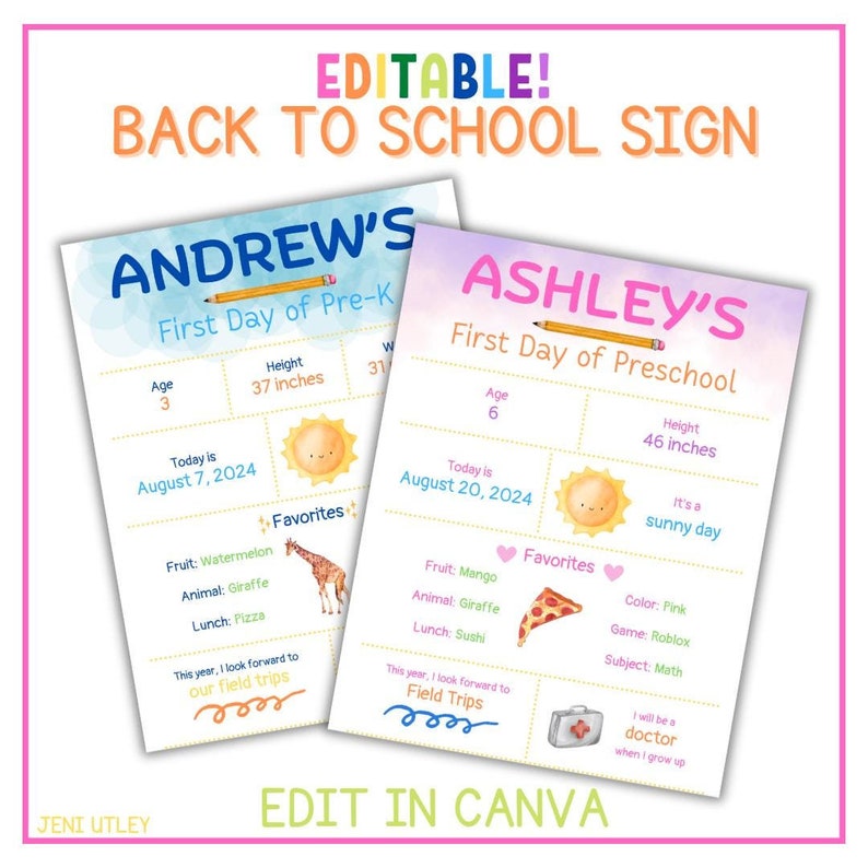 First Day of School Sign | Back to School | Editable | Canva Template ...