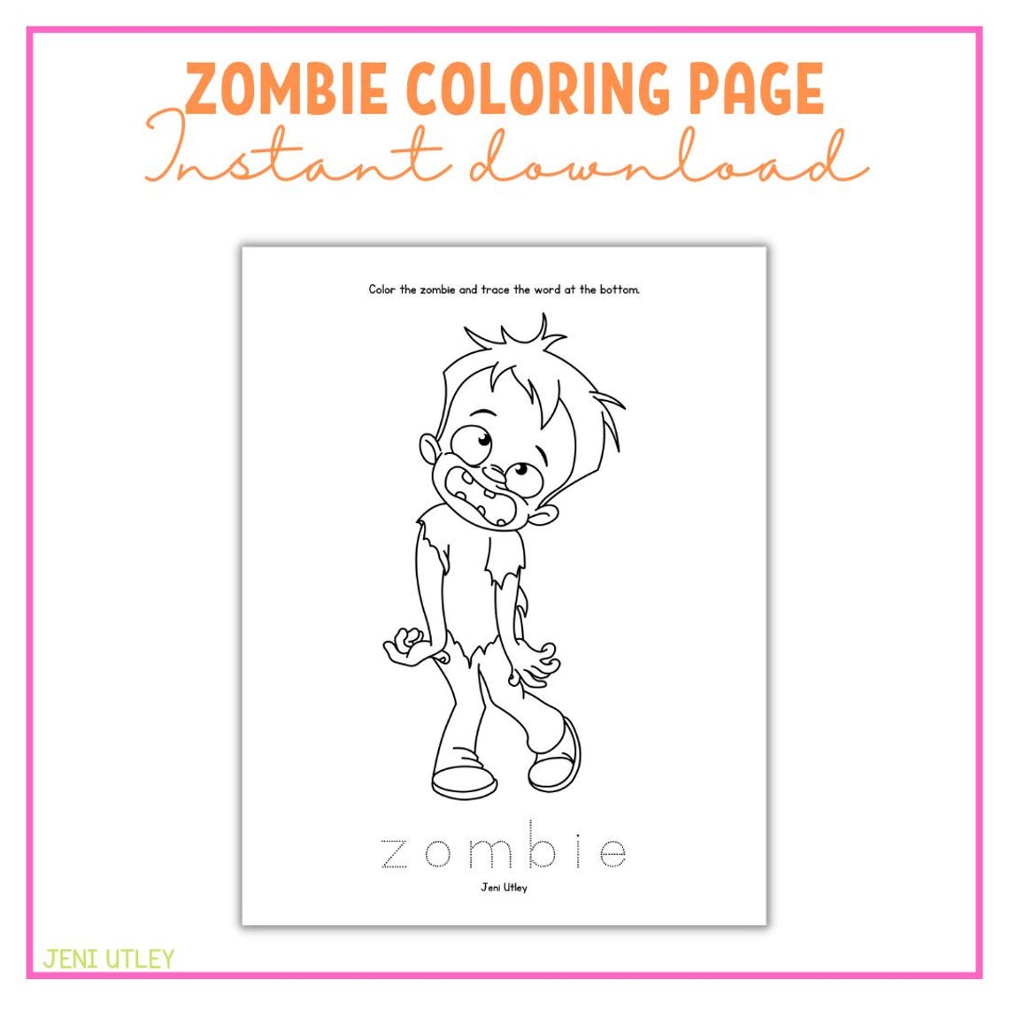 Zombie Trace and Color | Halloween Activity - Etsy