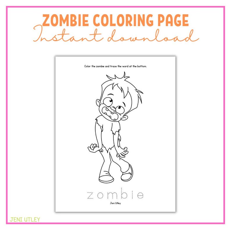Zombie Trace and Color Halloween Activity - Etsy