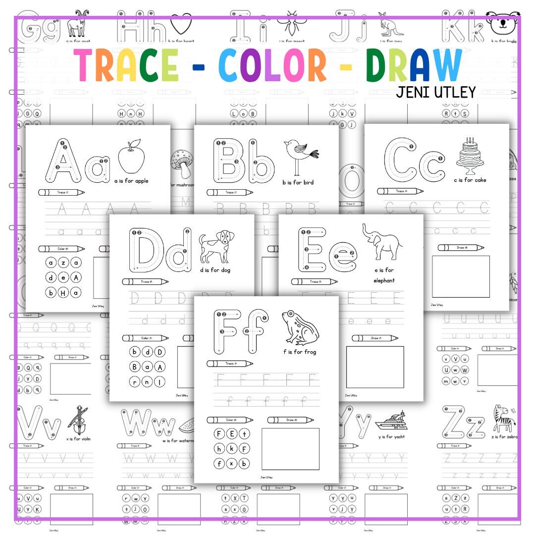 Trace, Color, and Draw the Alphabet Worksheets for Preschoolers - Etsy