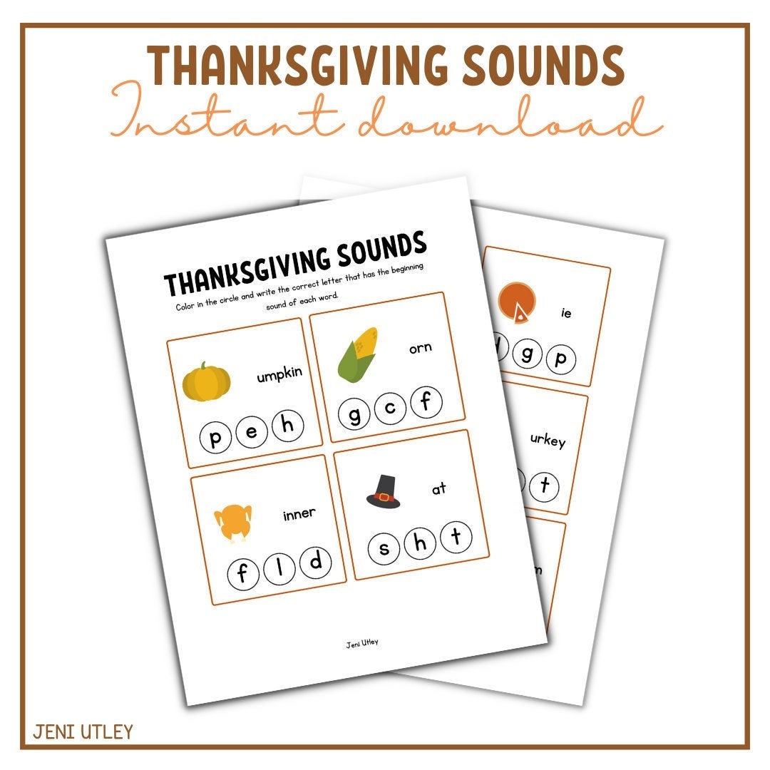 Thanksgiving Sounds Activity Worksheet for Preschoolers - Etsy