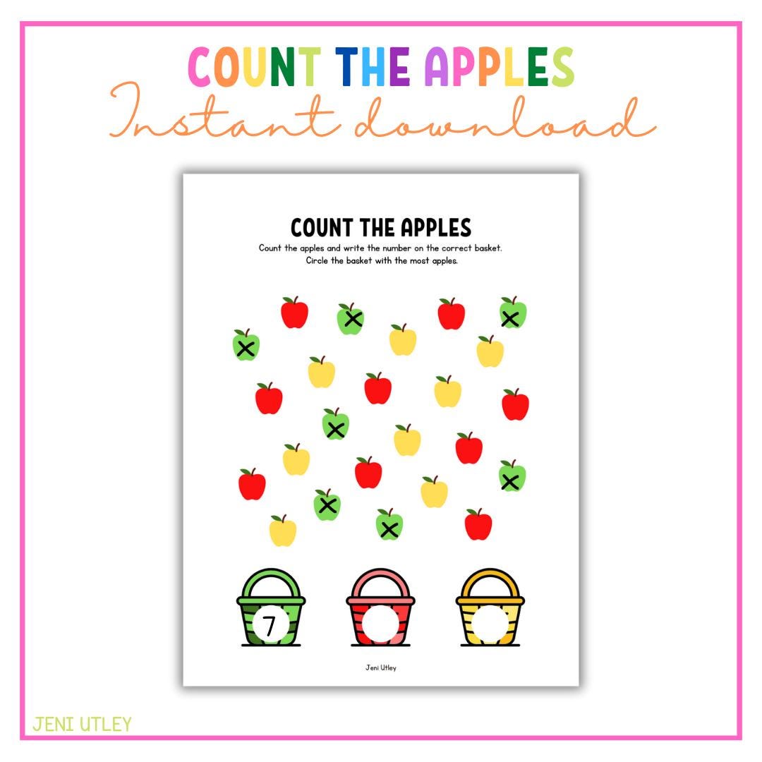 Count the Apples | Numbers and Counting Worksheet for Preschoolers - Etsy