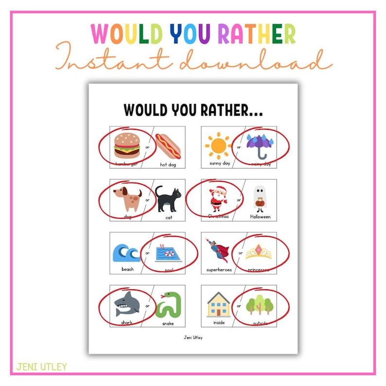 Would You Rather | Preschool Activity - Etsy